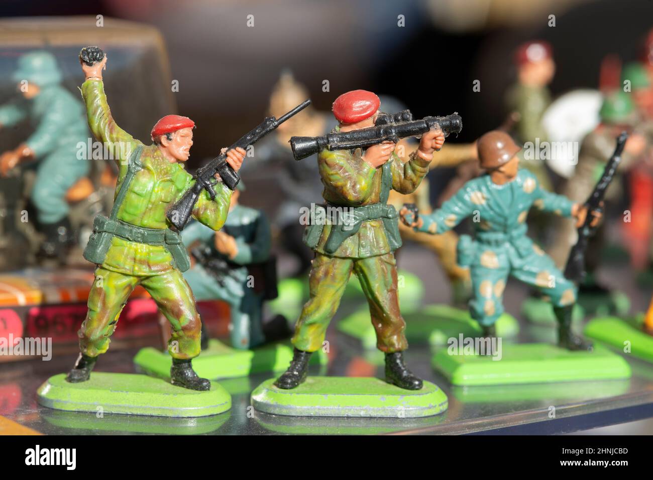 Italy, Lombardy, Flea Market, Painted Model of Soldiers in Action Stock ...