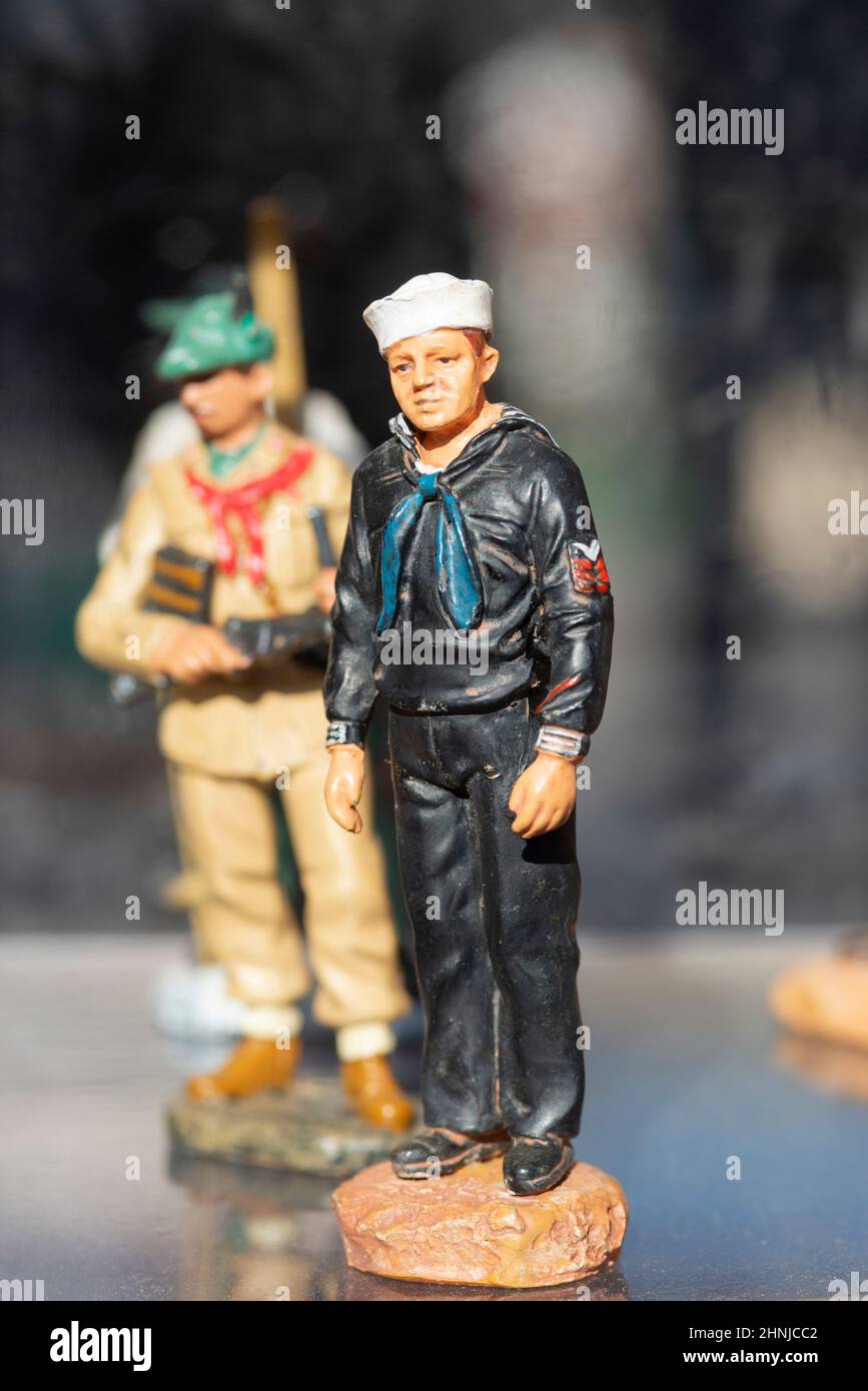Italy, Lombardy, Flea Market, Metal Painted Model of a U.S. Navy Sailor ...