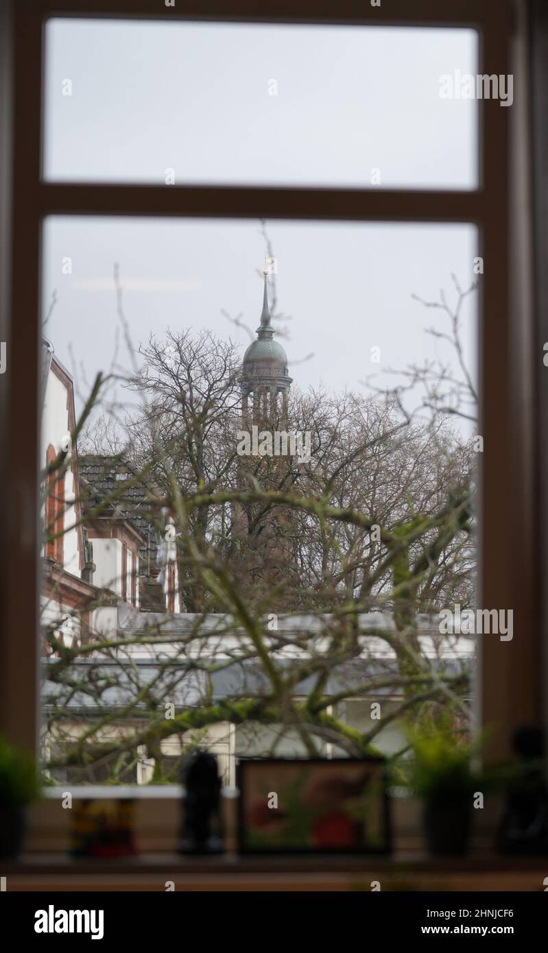 Hamburg, Germany. 17th Feb, 2022. View of Hamburg's main church, St. Michael's (Michel), from an ...