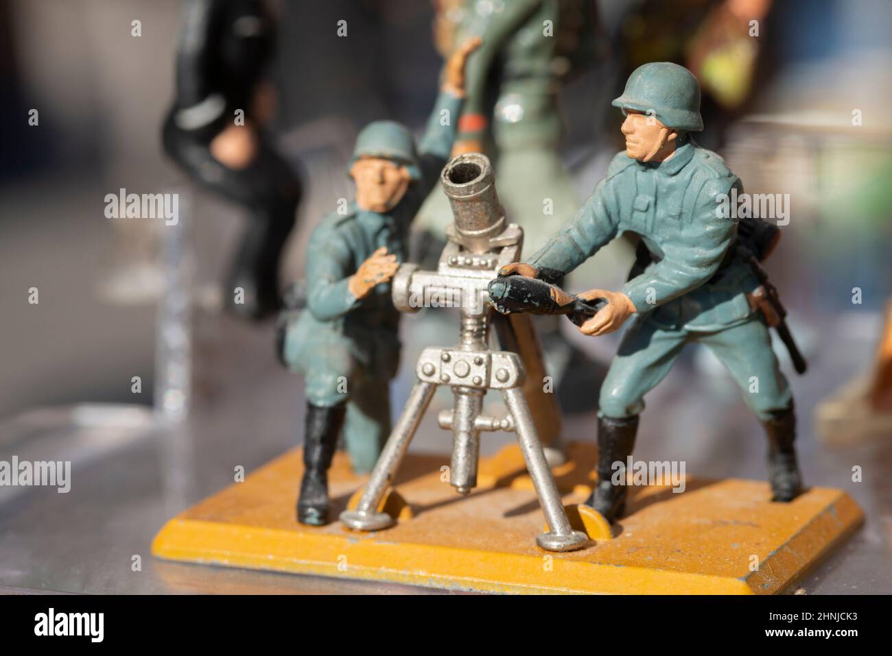 Italy, Lombardy, Flea Market, Painted Model of Soldiers in Action Stock ...