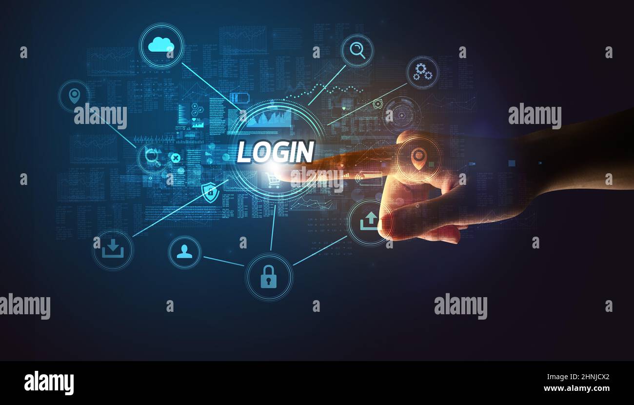 Hand touching cybersecurity button Stock Photo - Alamy