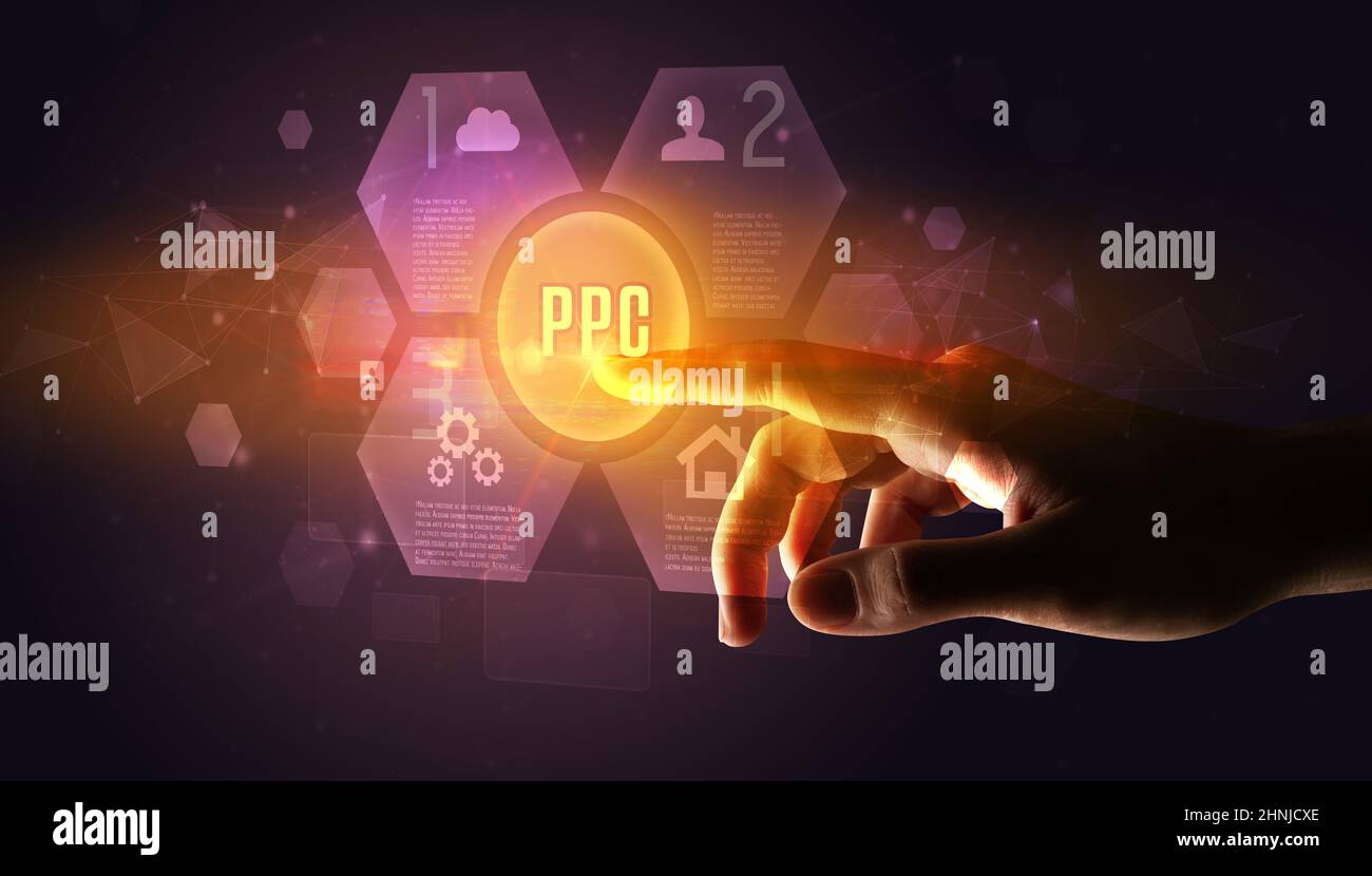 Hand touching digital button Stock Photo - Alamy