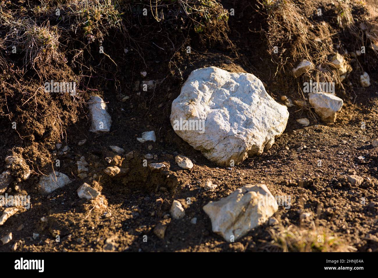 Chalk stones on an earthy path through erosion Stock Photo - Alamy