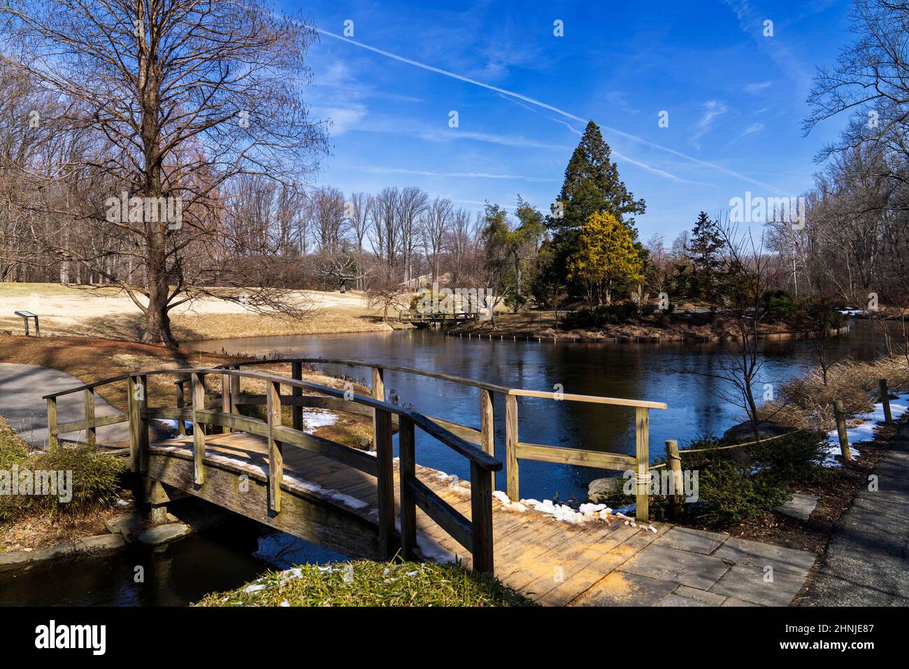 Rustic wooden pedestrian bridge hi-res stock photography and images - Alamy