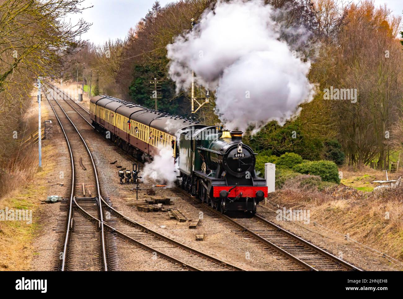 GWR MODIFIED HALL 4-6-0 No.6990 "Witherslack Hall" on a down train from ...