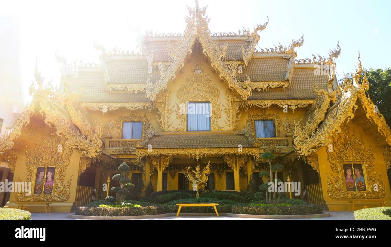 Golden building rest rooms in White Temple or Wat Rong Khun in Chiang ...