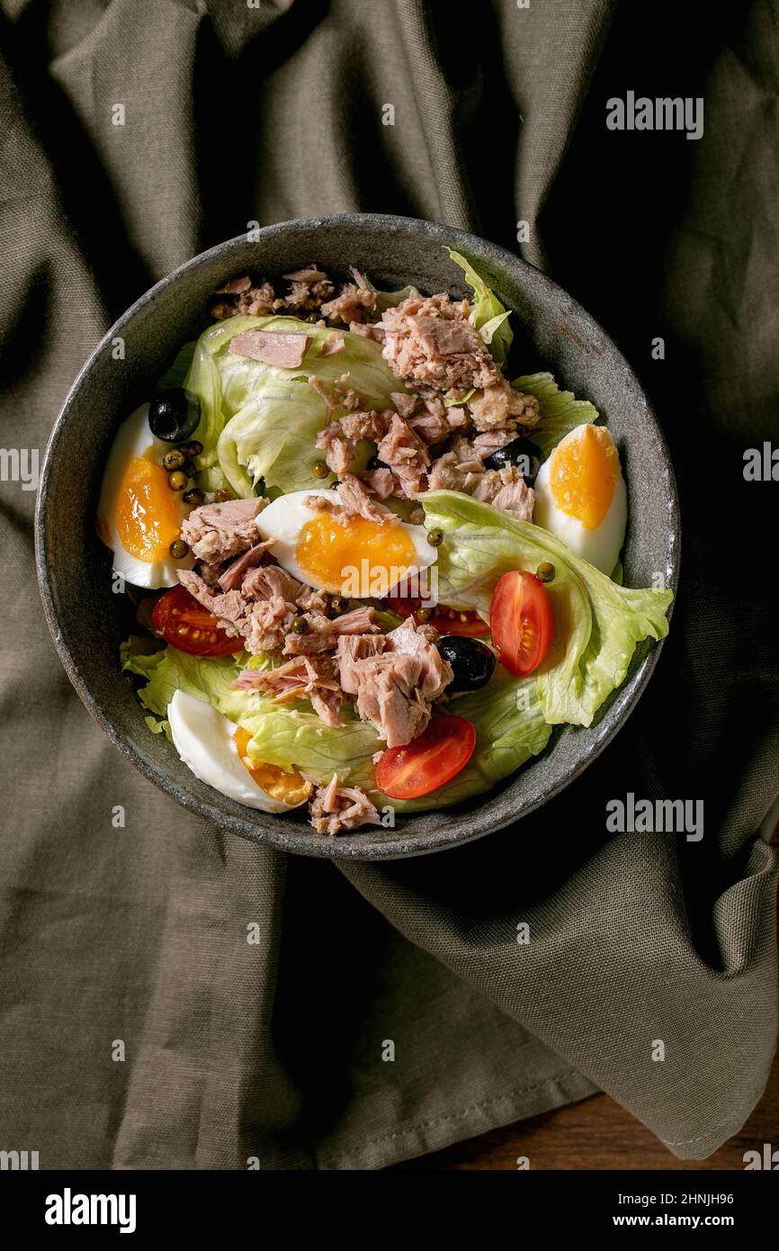French traditional nicoise salad with canned tuna fish hi-res stock ...