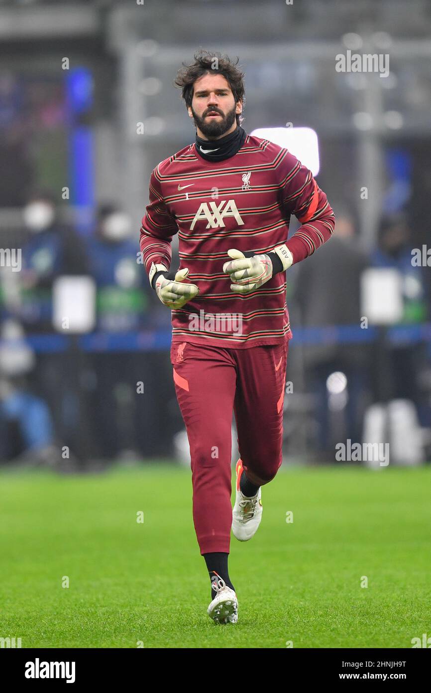 Milano, Italy. 16th Feb, 2022. Goalkeeper Alisson Becker of Liverpool ...