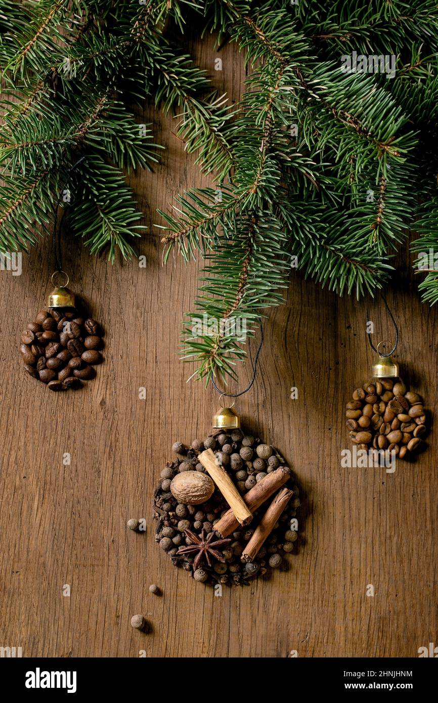 Aromatic spices collection and different coffee beans as Christmas ...