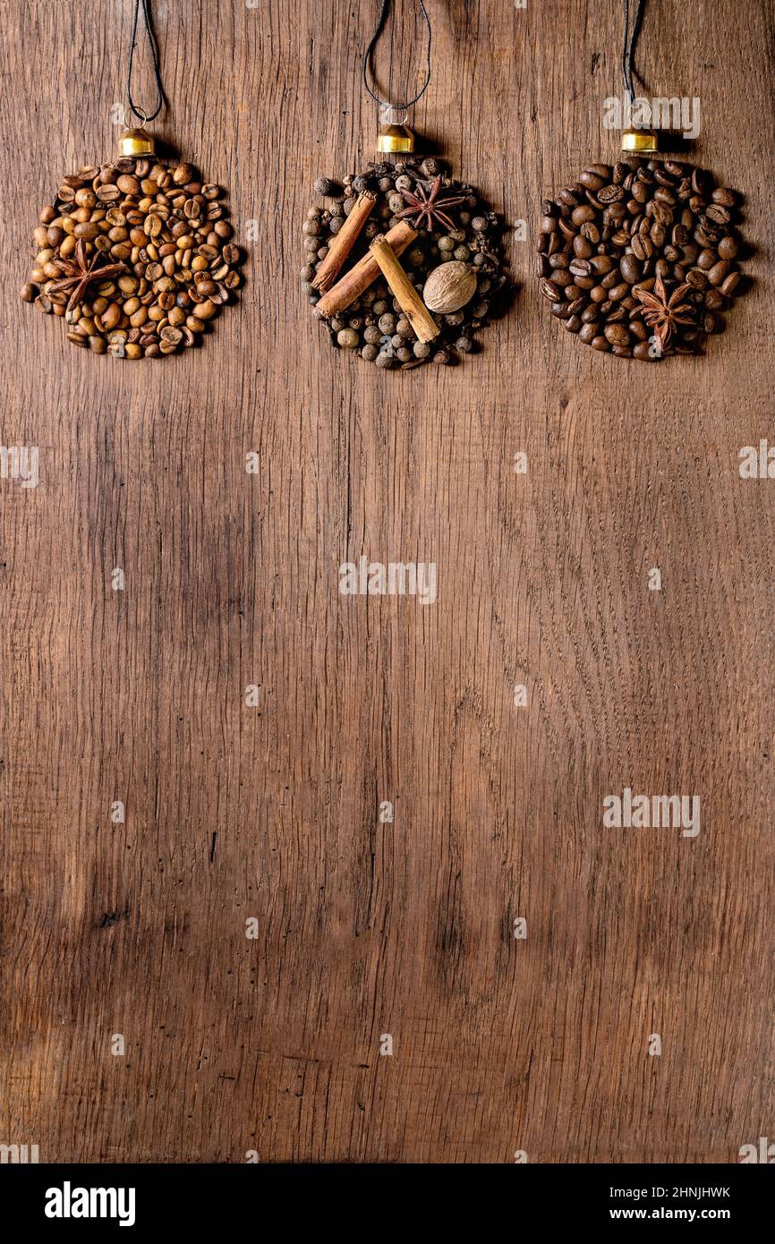 Aromatic spices collection and different coffee beans as Christmas ...