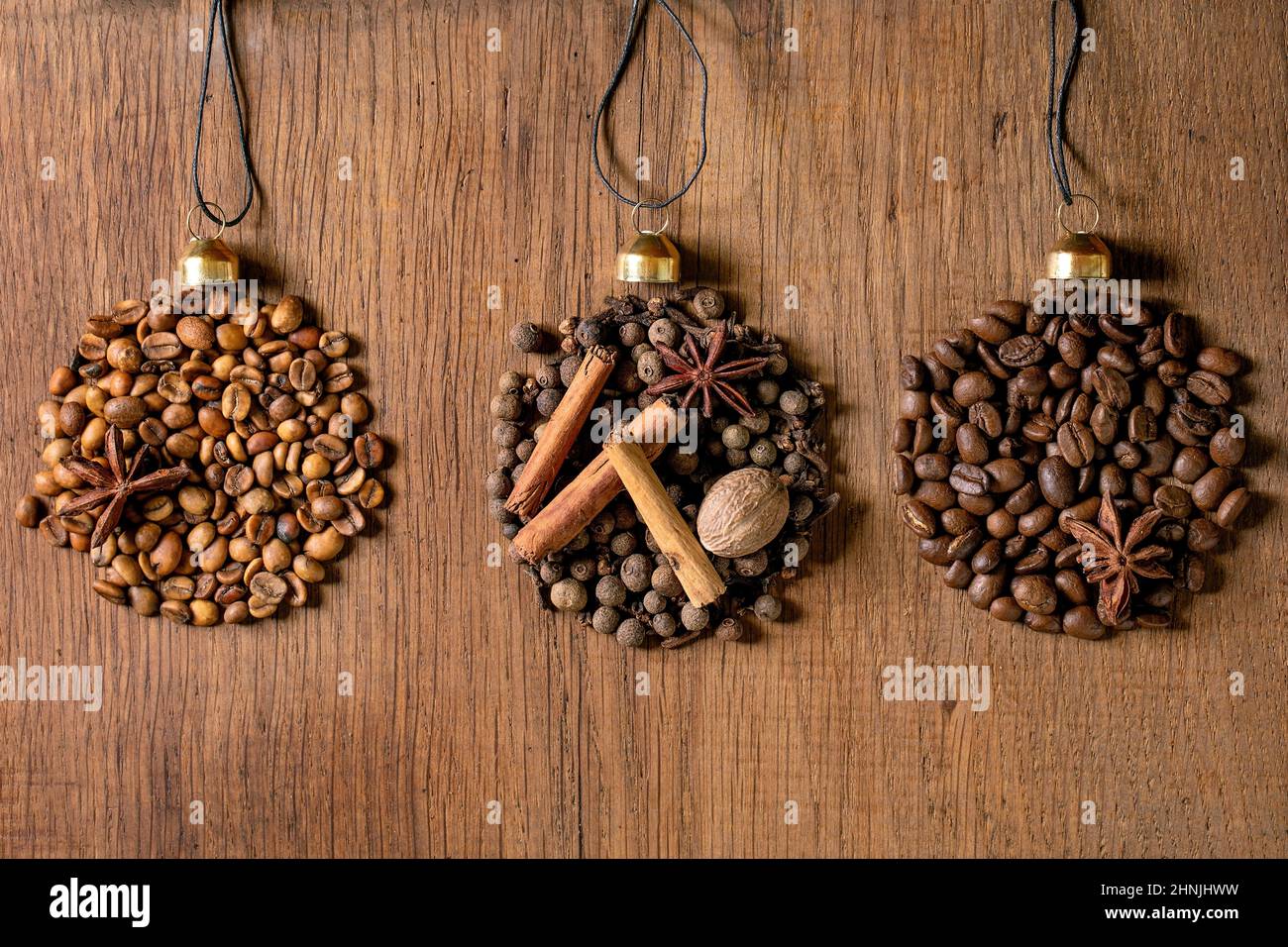 Aromatic spices collection and different coffee beans as Christmas ...
