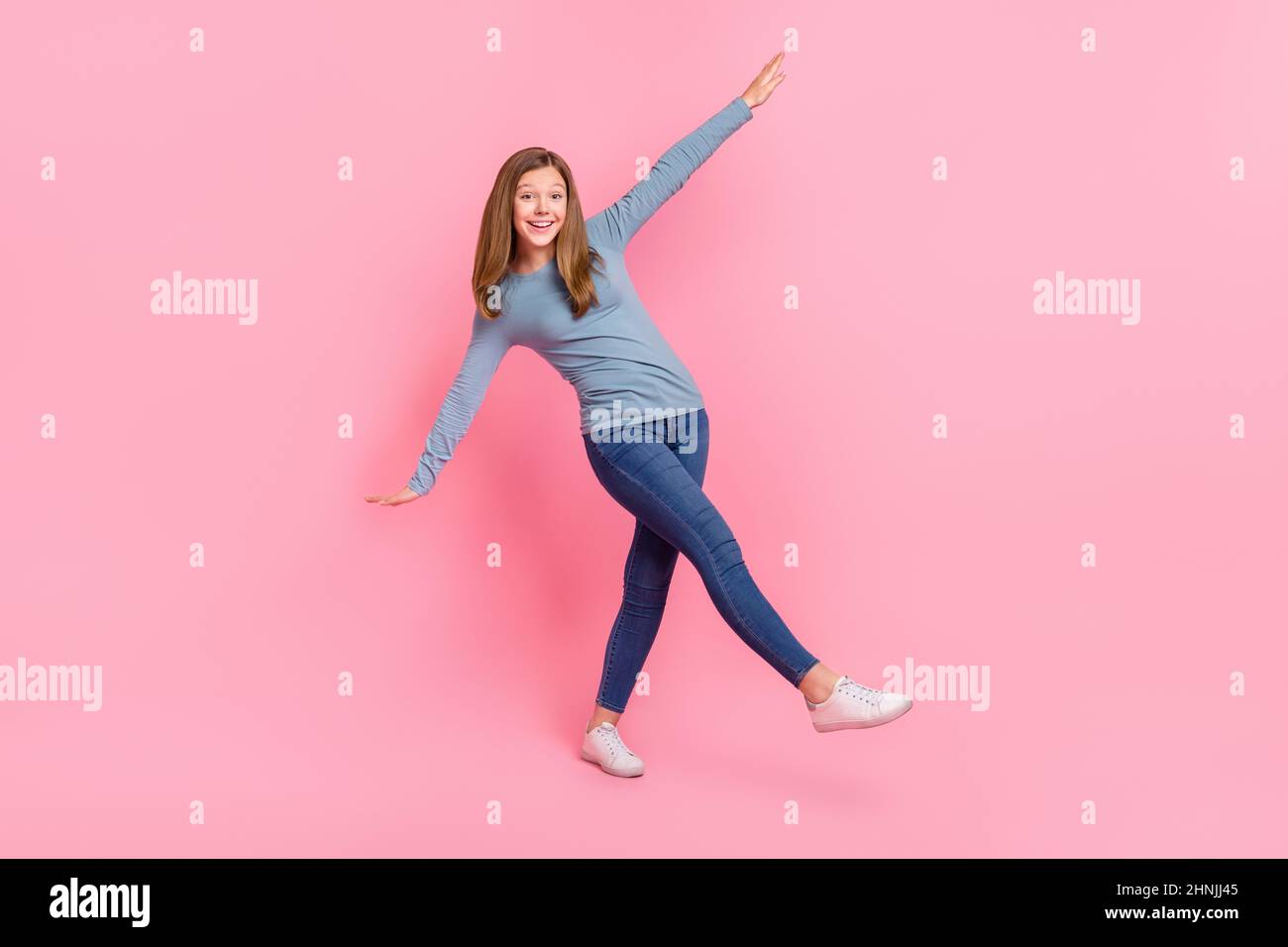 Full length body size view of attractive cheerful funny girl dancing ...