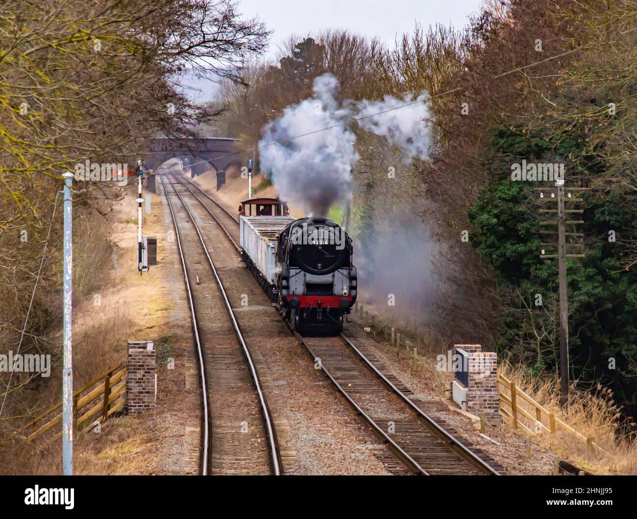 BR Standard Class 9F 2-10-0 No.92214 hauling a goods train south ...