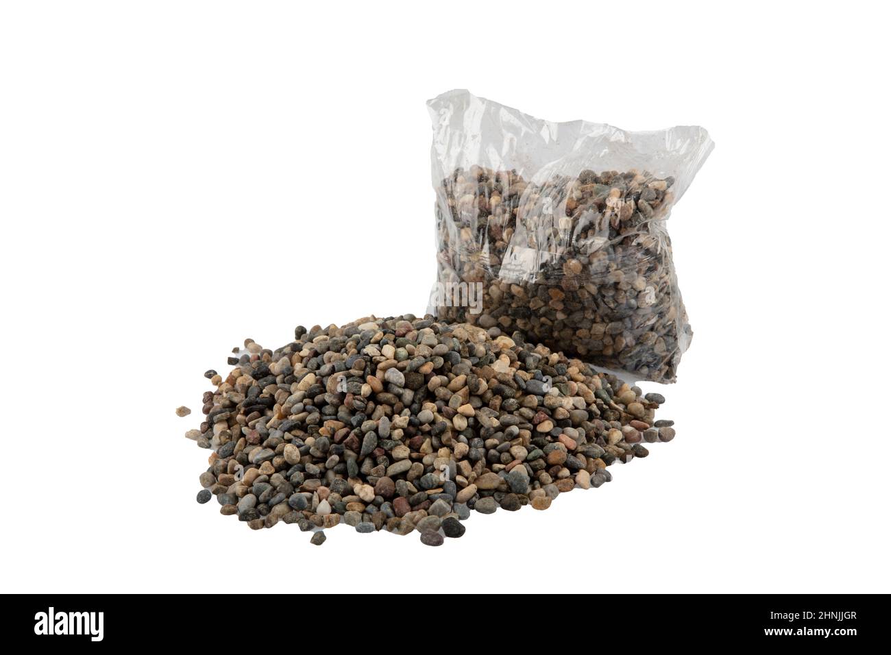 Colorful pebbles in plastic bags for decoration work in craft shop ...