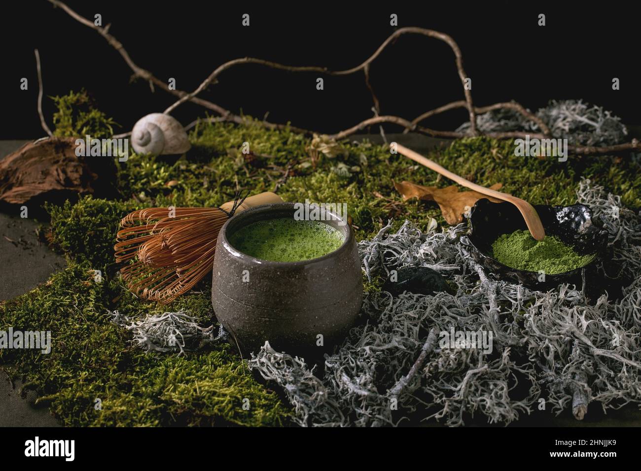 Traditional japanese hot green frothy tea matcha in ceramic cup ...