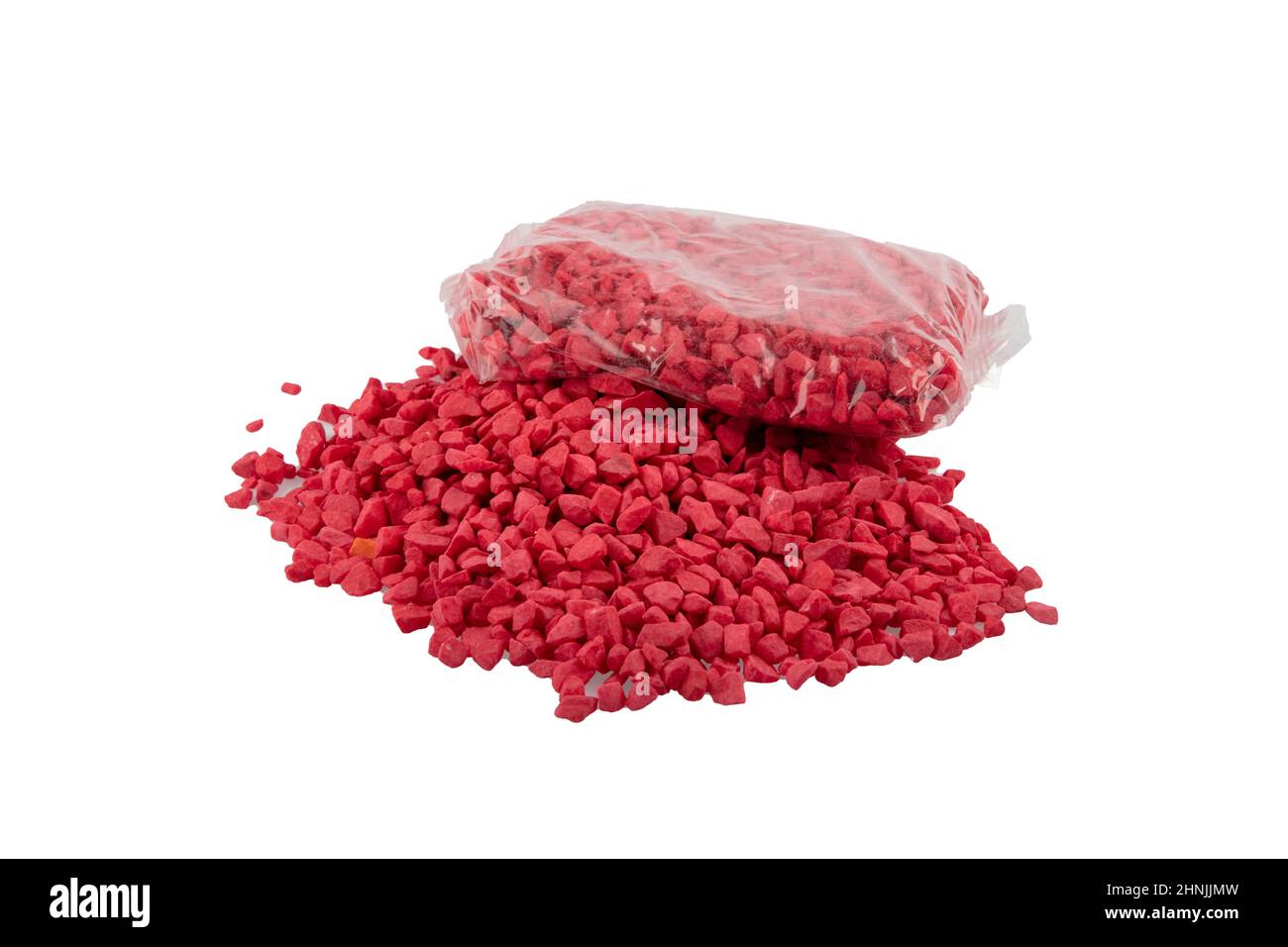 Colorful pebbles in plastic bags for decoration work in craft shop ...