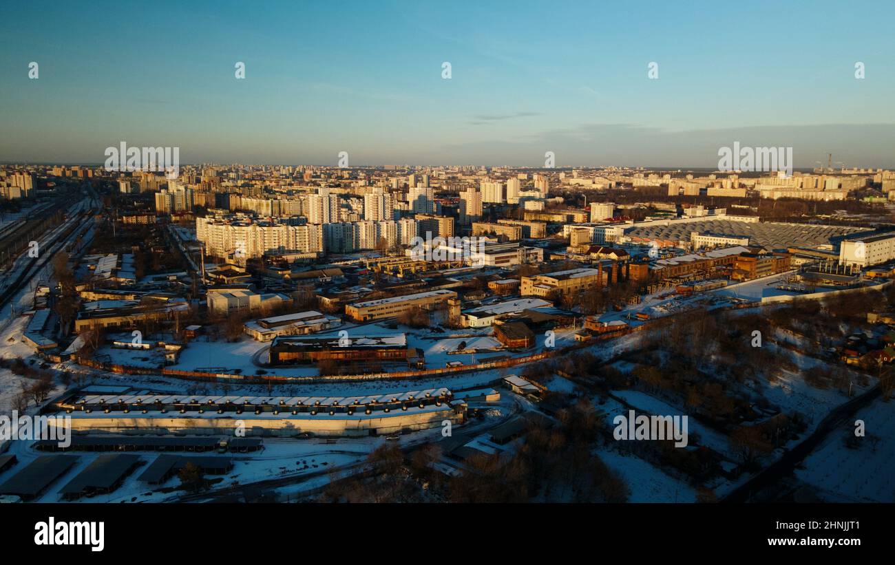 Suburb of a big city. City block from the height of the flight. City ...