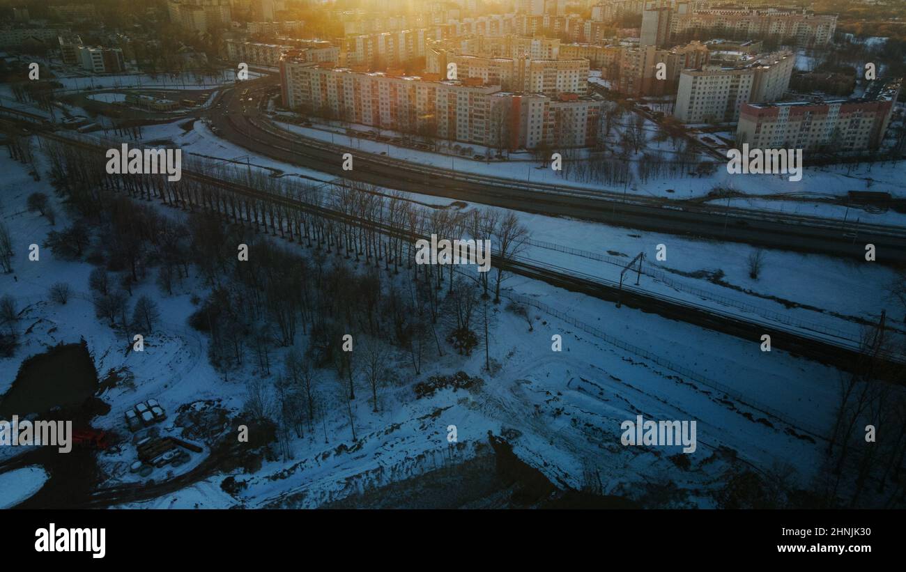 Suburb of a big city. City block from the height of the flight. City ...