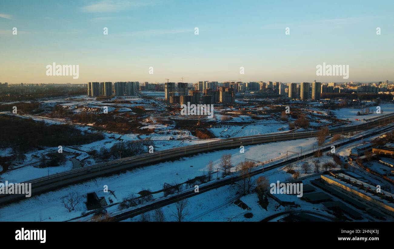Suburb of a big city. City block from the height of the flight. City ...