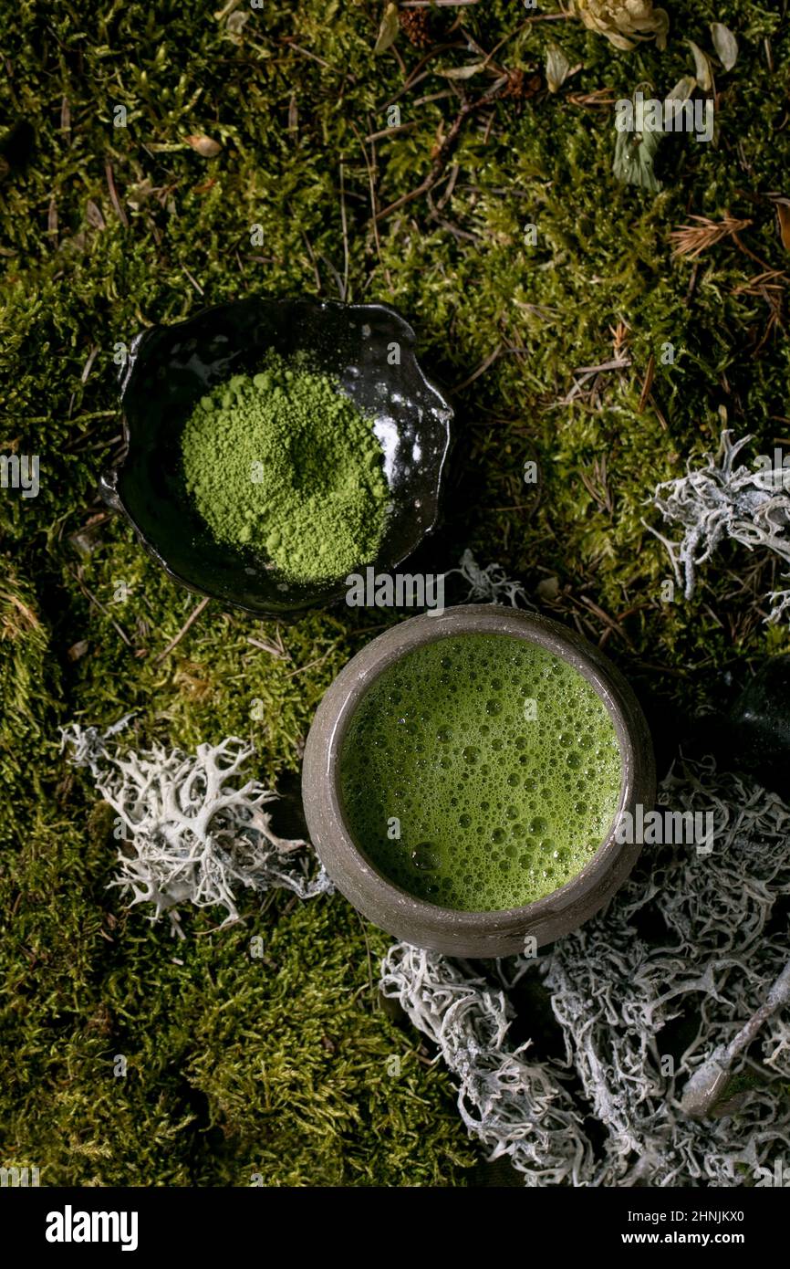Traditional japanese hot green frothy tea matcha in ceramic cup hi-res ...