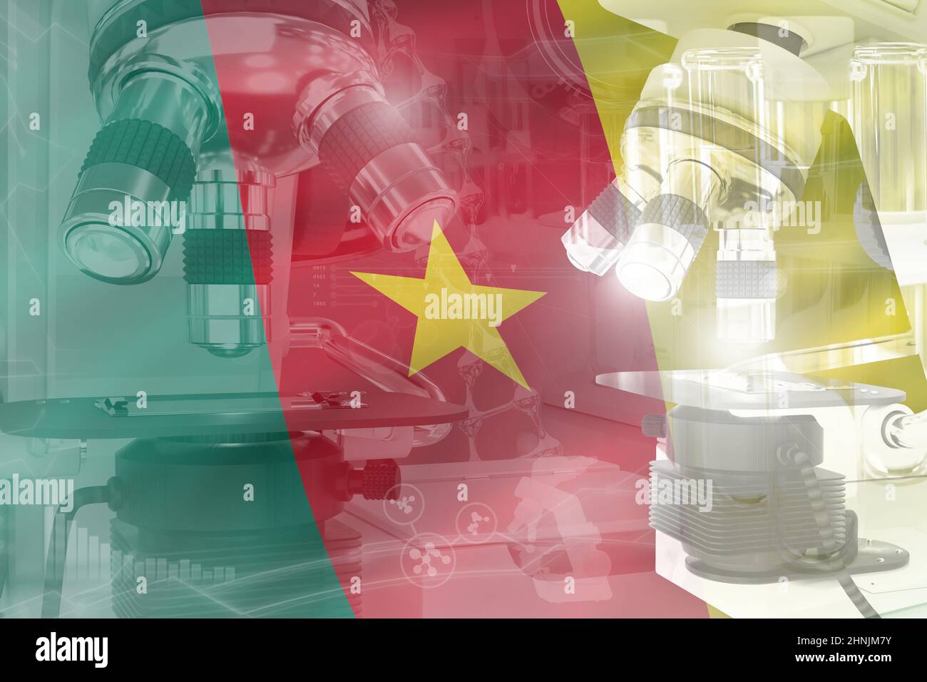 Cameroon science development conceptual background - microscope on flag ...