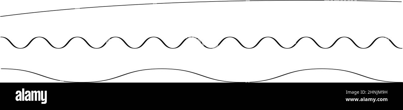 Wavy, waving, wave lines. Curvy, curved, flowing billowy and undulate line divider element set ...