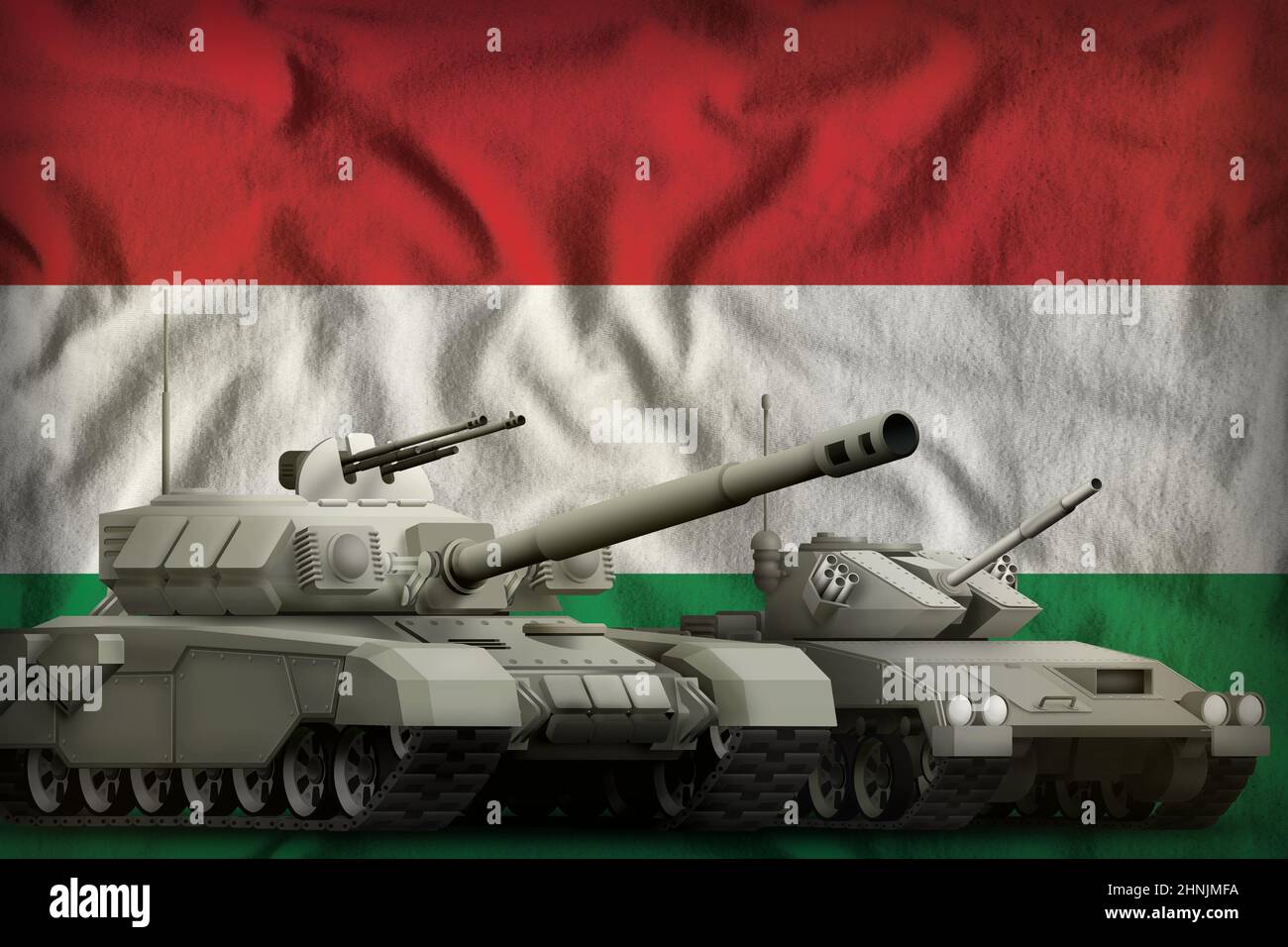 tanks on the Hungary flag background. Hungary tank forces concept. 3d ...