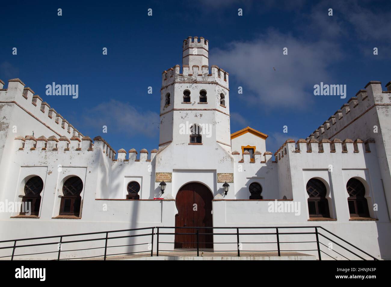 Detail of Public Library, Plaza de Santa Maria, building in Tarifa Old ...