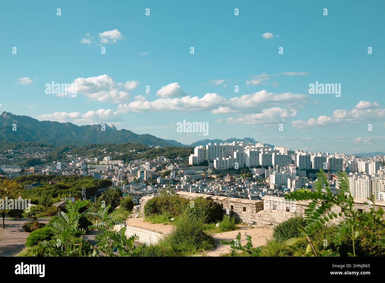 Panoramic view of Naksan Park fortress and mountain and Seongbuk-gu ...