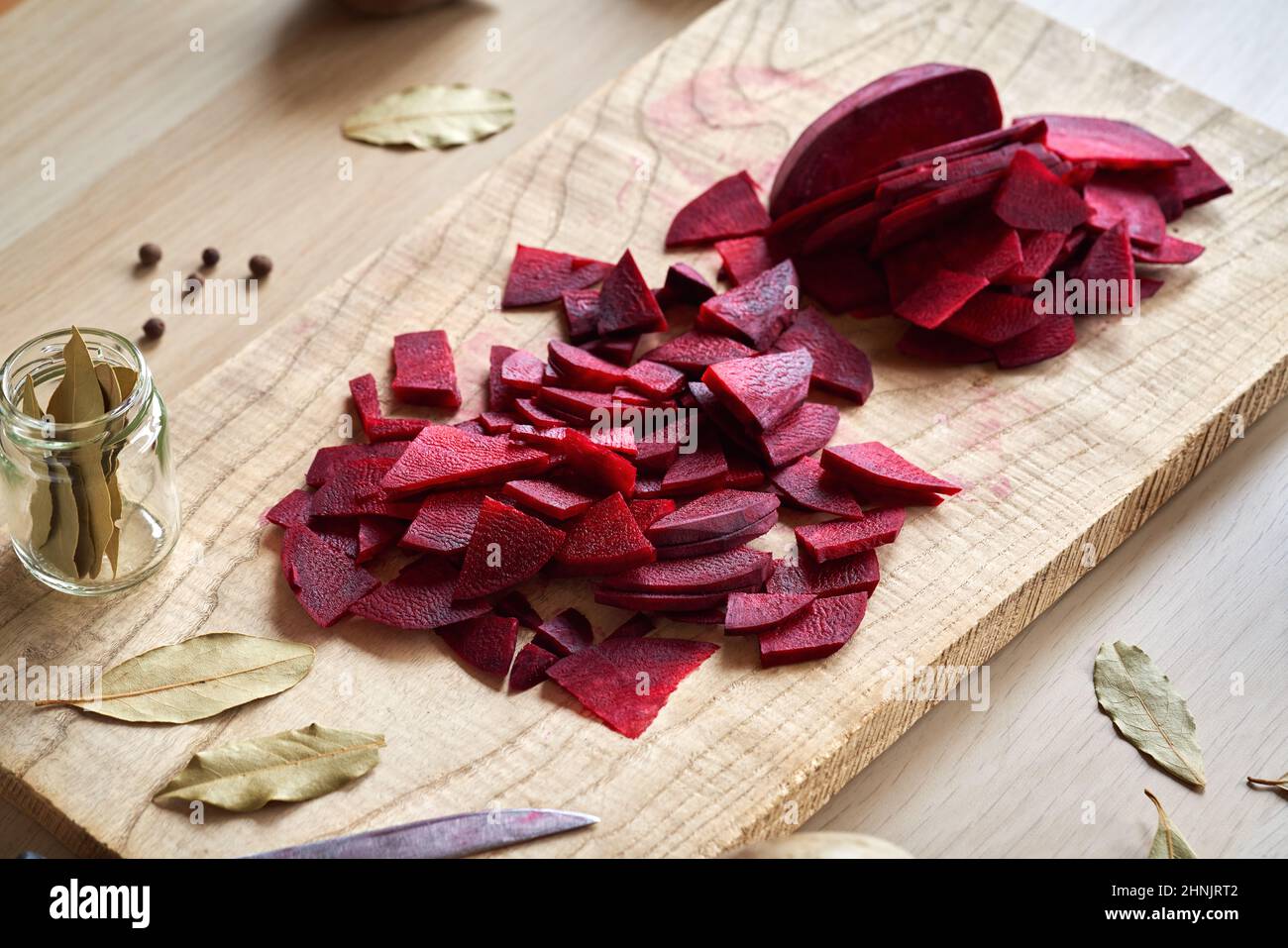 Cut up red beets with spices - ingredients to prepare fermented kvass ...