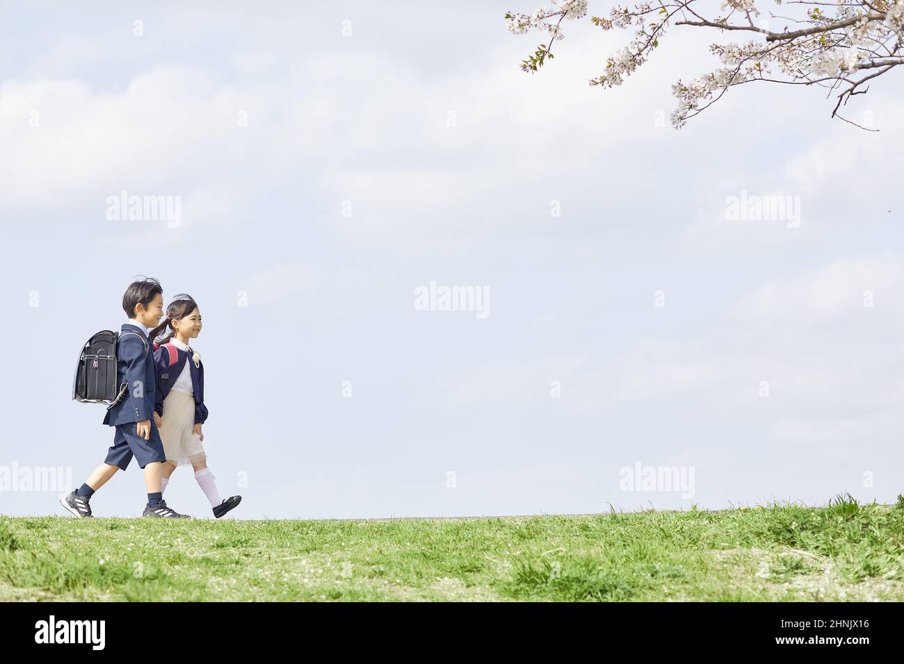 Japanese Elementary School Students Walking Stock Photo - Alamy