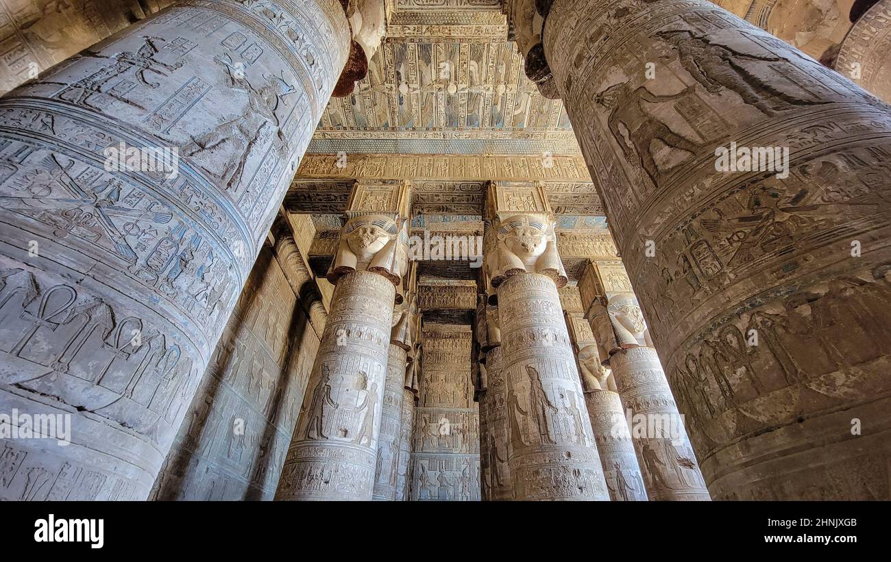 Dendera temple or Temple of Hathor. Egypt. Dendera, Denderah, is a small town in Egypt. Dendera ...