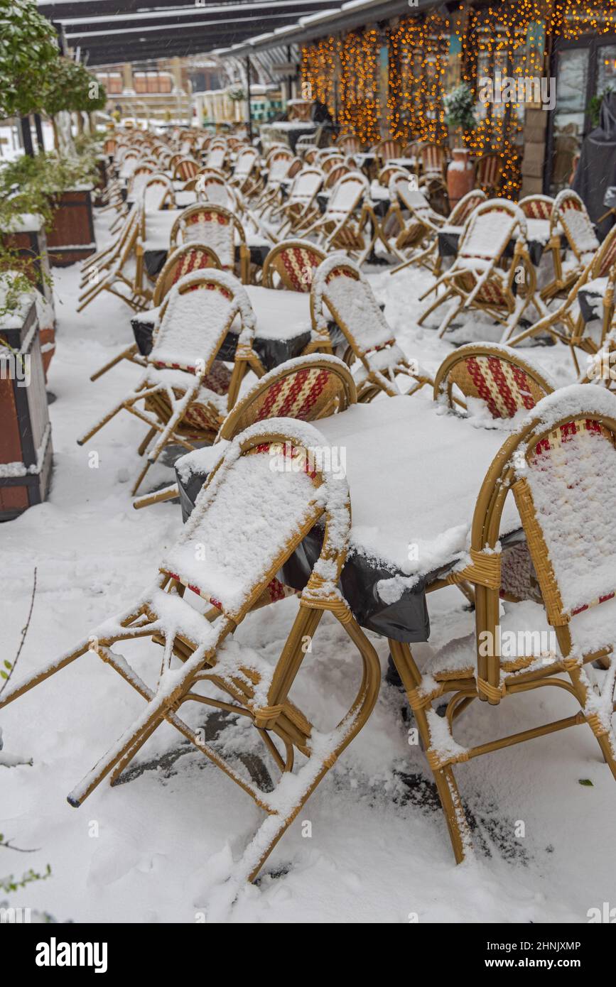 Restaurant Cafe Terrace Under Snow Cover Winter Weather Stock Photo - Alamy