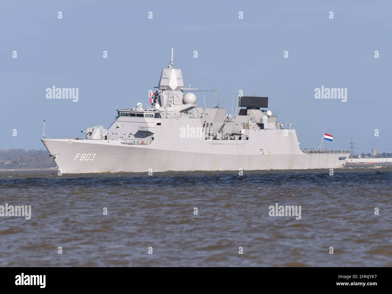 17/02/2022 Gravesend UK HNLMS Tromp (F803) on a blustery River Thames ...