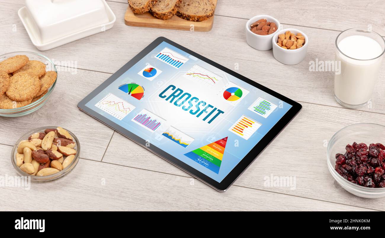 Organic food and tablet pc Stock Photo - Alamy