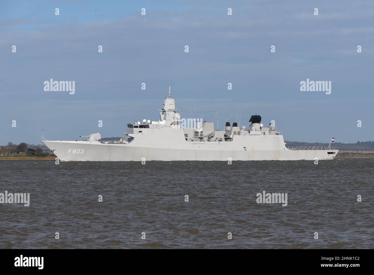 17/02/2022 Gravesend UK HNLMS Tromp (F803) on a blustery River Thames ...