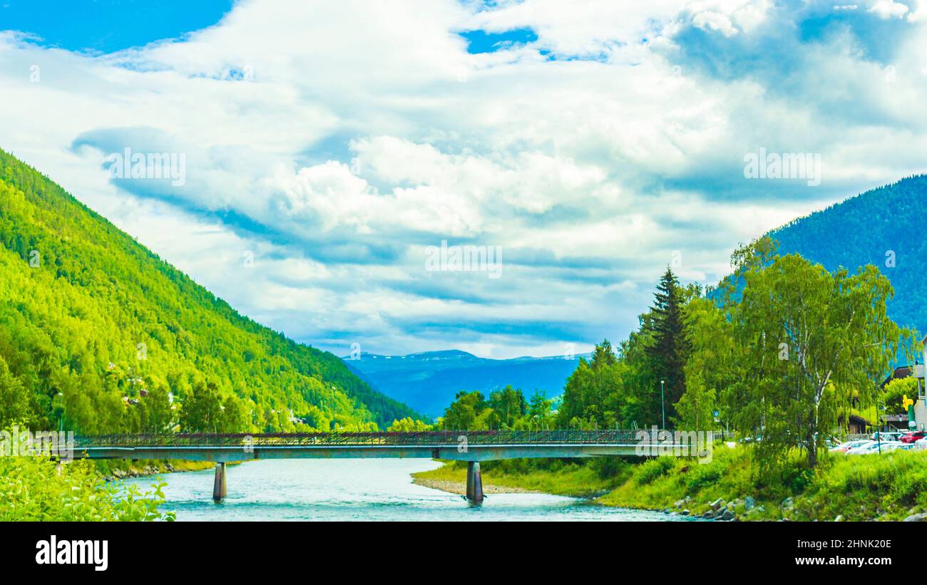Amazing incredible norwegian landscape with bridge thru colorful ...