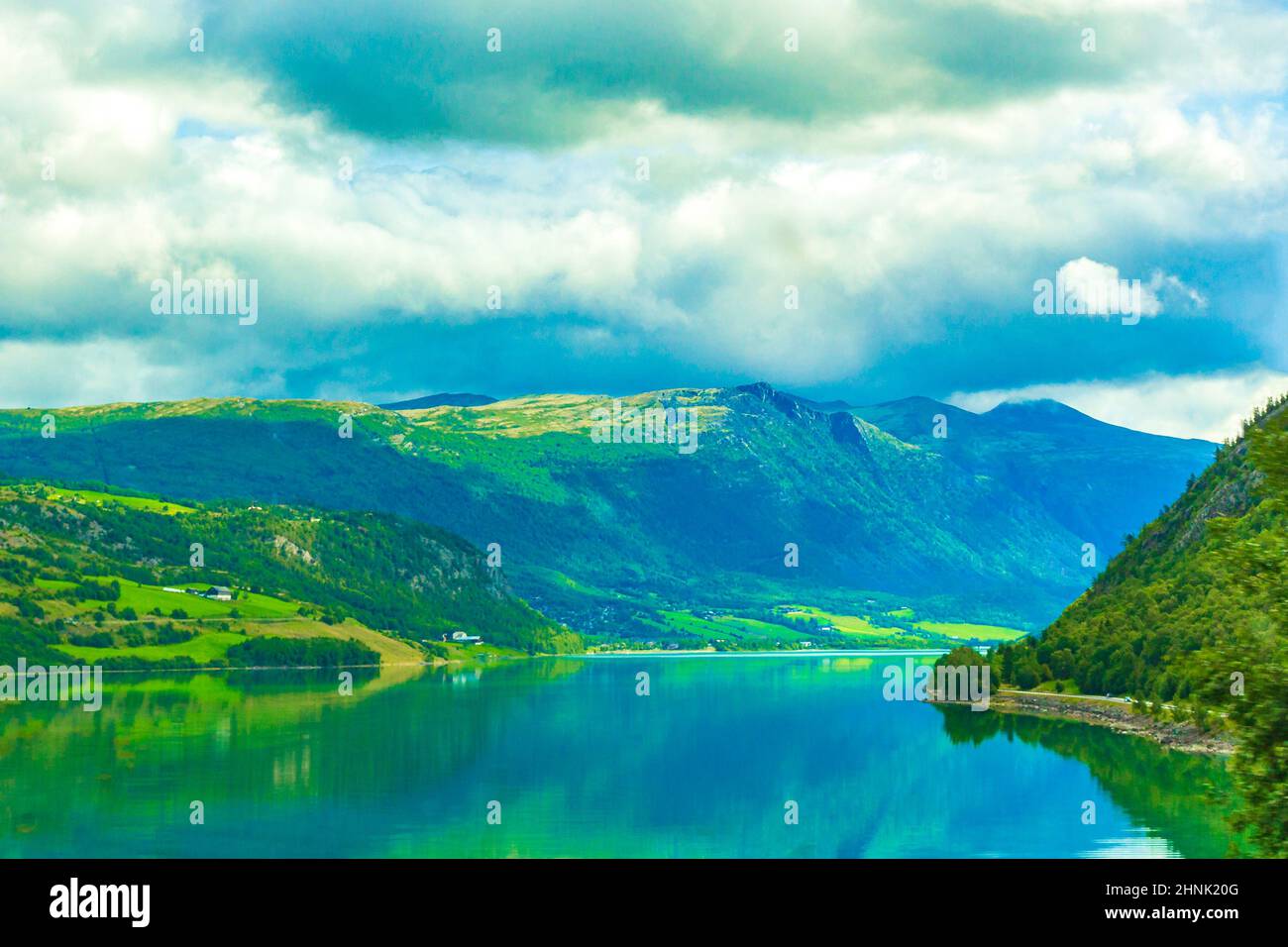 Amazing incredible norwegian landscape with colorful mountains fjord ...