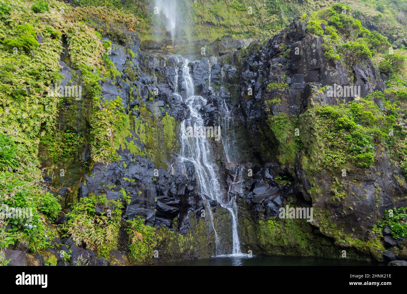 Azores waterfalls and cliffs in Flores island. Portugal Stock Photo - Alamy