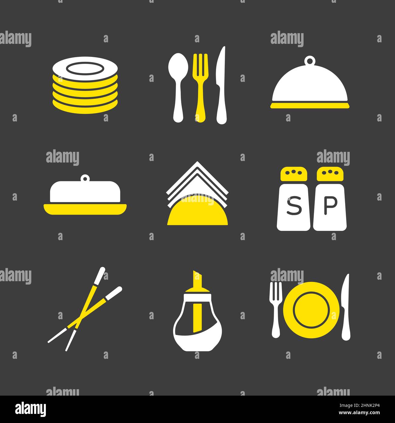 Restaurant vector glyph icon set. Serving food sign. Graph symbol for ...