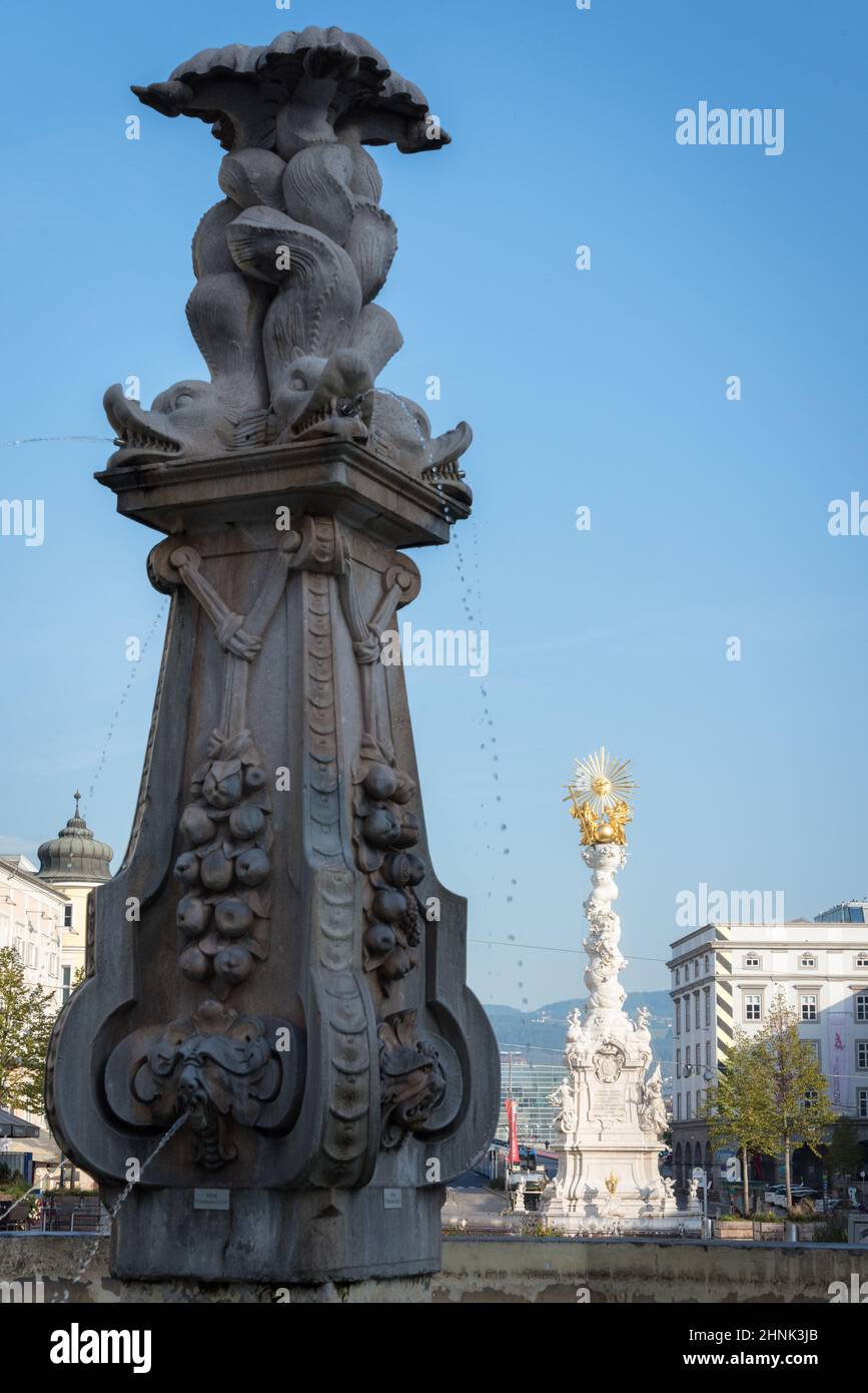 LINZ, AUSTRIA: Holy Trinity column on the Hauptplatz or main square in ...