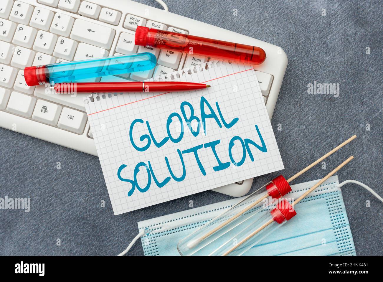 Hand writing sign Global Solution, Business approach dealing with a ...