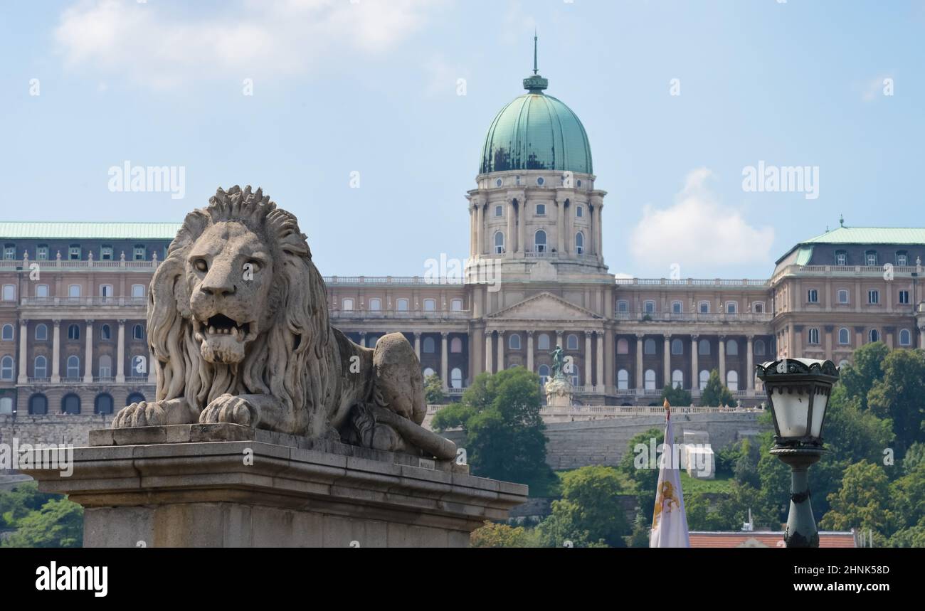 Lion and castle Stock Photo - Alamy