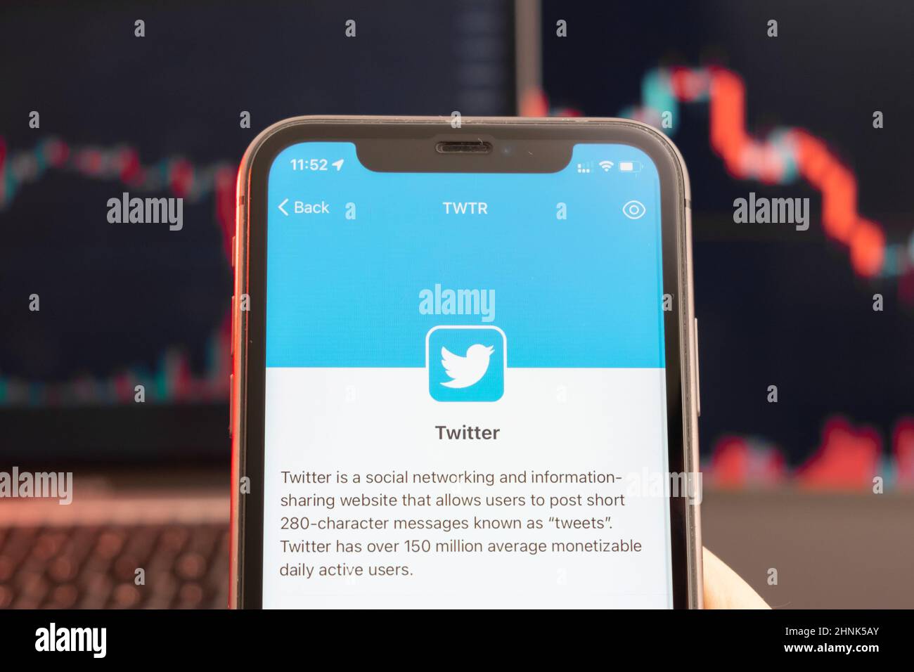 Twitter stock price decrease on the trading market with downtrend line ...