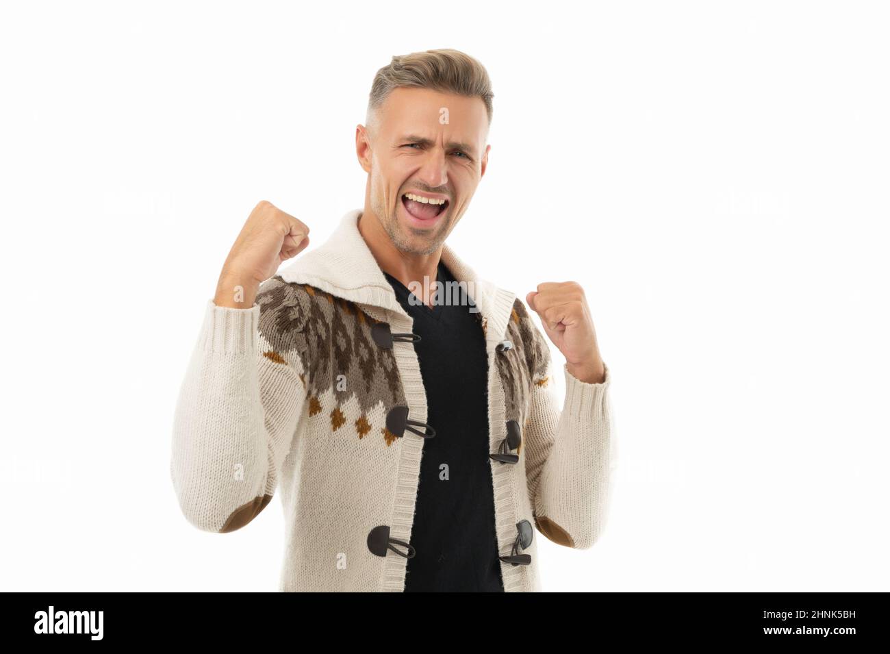 Always winning. Happy guy scream making winning gesture. Born to win ...
