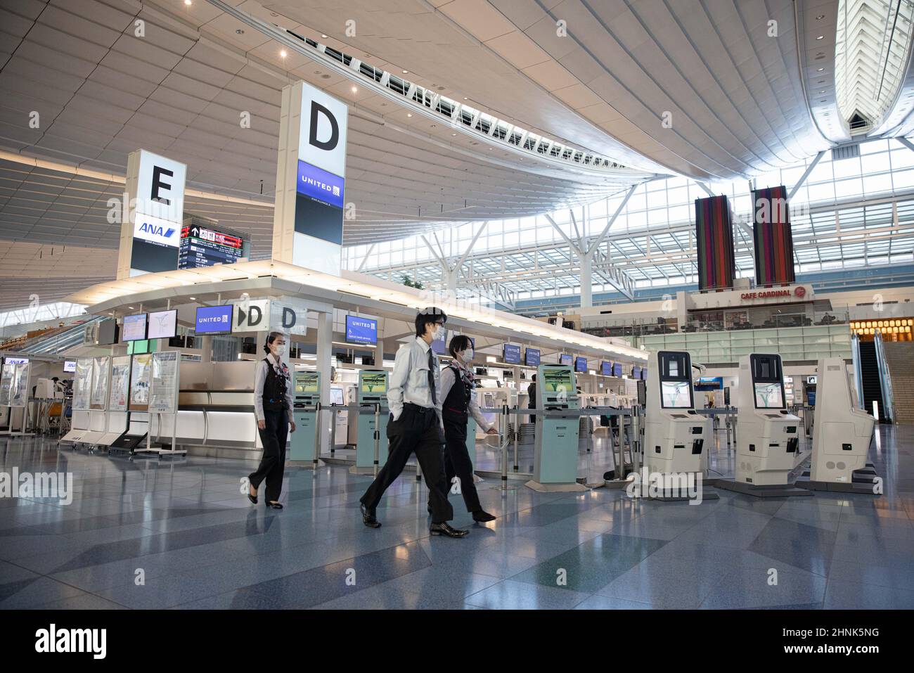 Tokyo, Japan. 17th Feb, 2022. Japan Airlines (JAL) employees walk ...
