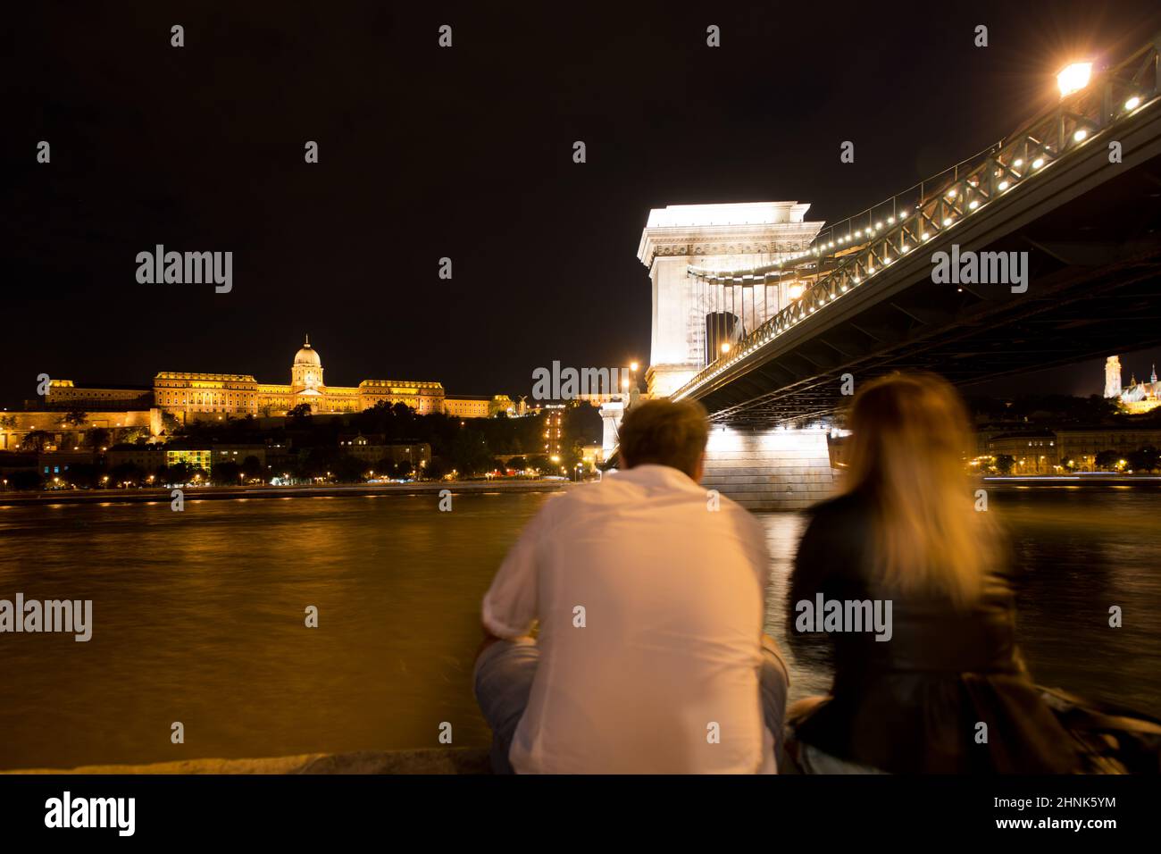 Couple by the Chain Bridge in Budapest Stock Photo - Alamy