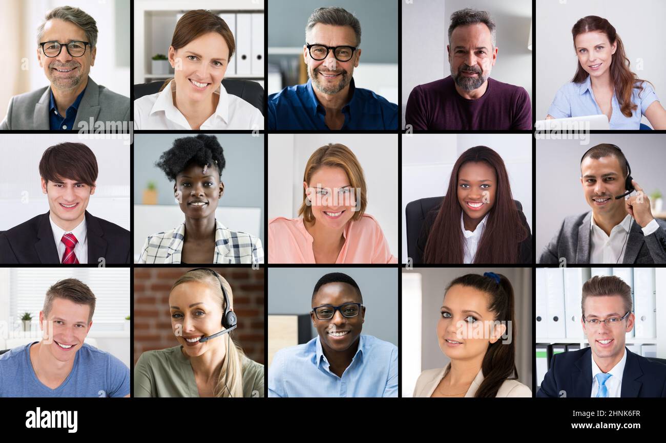 Professional Group Headshot Video Conference. Avatar Faces Collage ...
