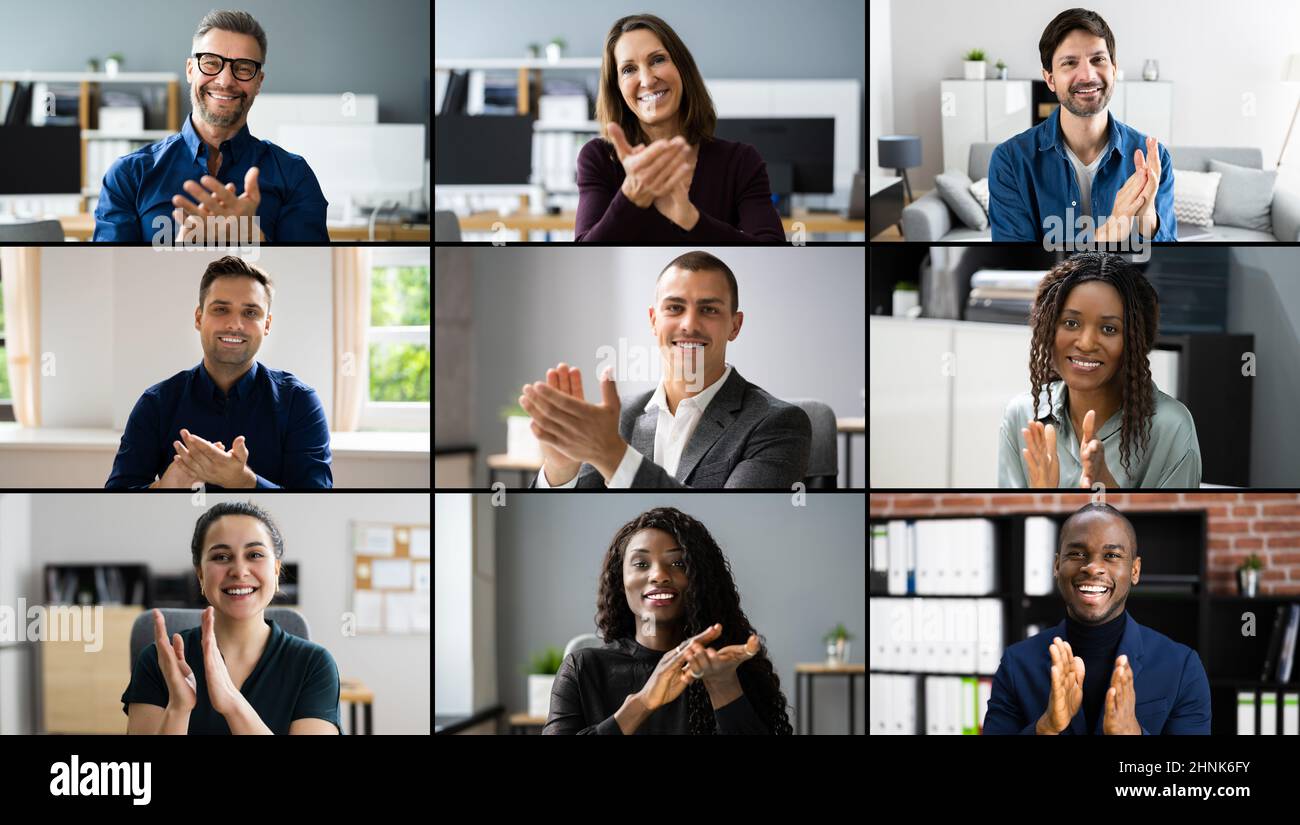 Virtual Video Conference People Applause In Meeting Stock Photo - Alamy