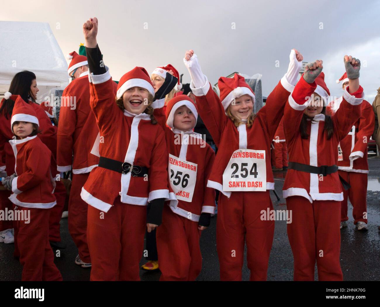 Girls taking part in Helensburgh's Santa Run for charity, Scotland ...